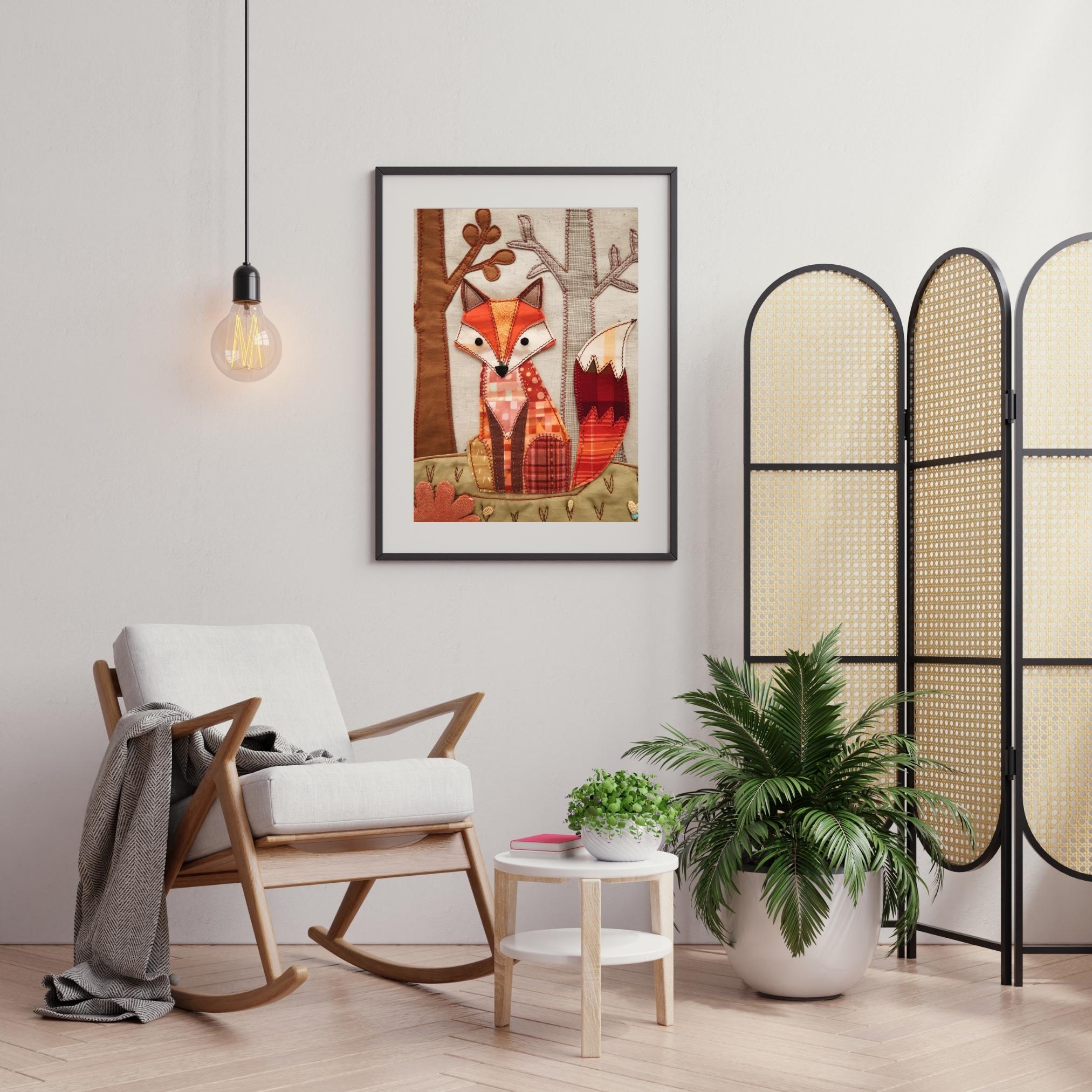 Playful Fox Fabric Collage Wall Art – Woodland Patchwork in Warm Orange ...