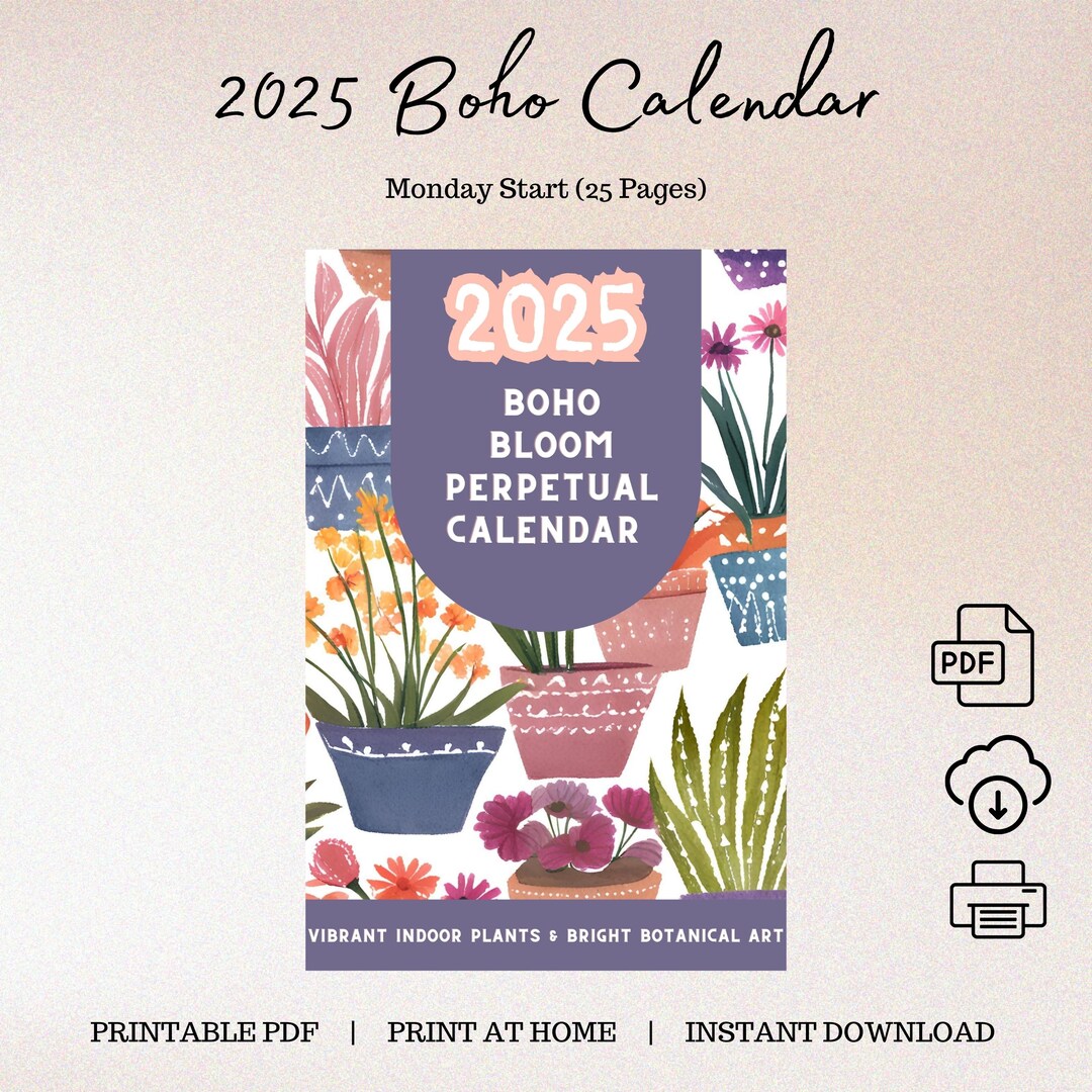 2025 Boho Bloom Calendar | Digital Botanical Planner | Indoor Plant ...