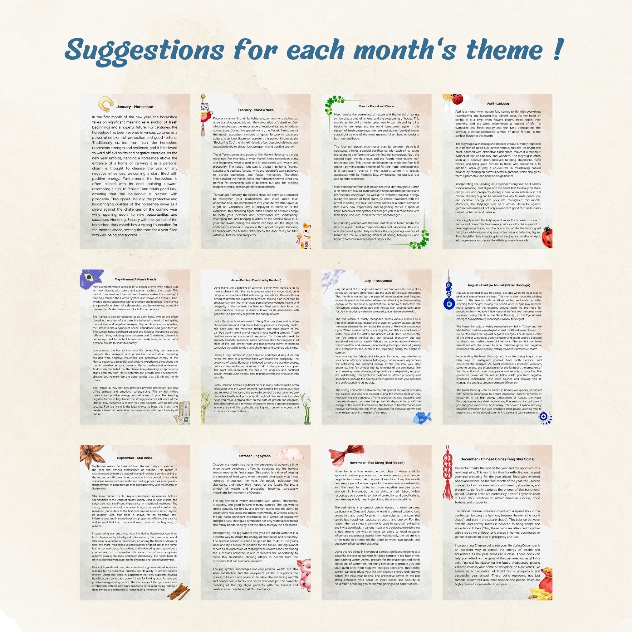 2025 Calendar With World Luck Symbols | 12-month Digital Printable ...