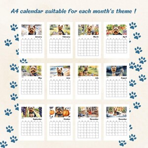 Yorkie Calendar 2025 - Printable 12 Month Cute Yorkshire Terrier Desk ...