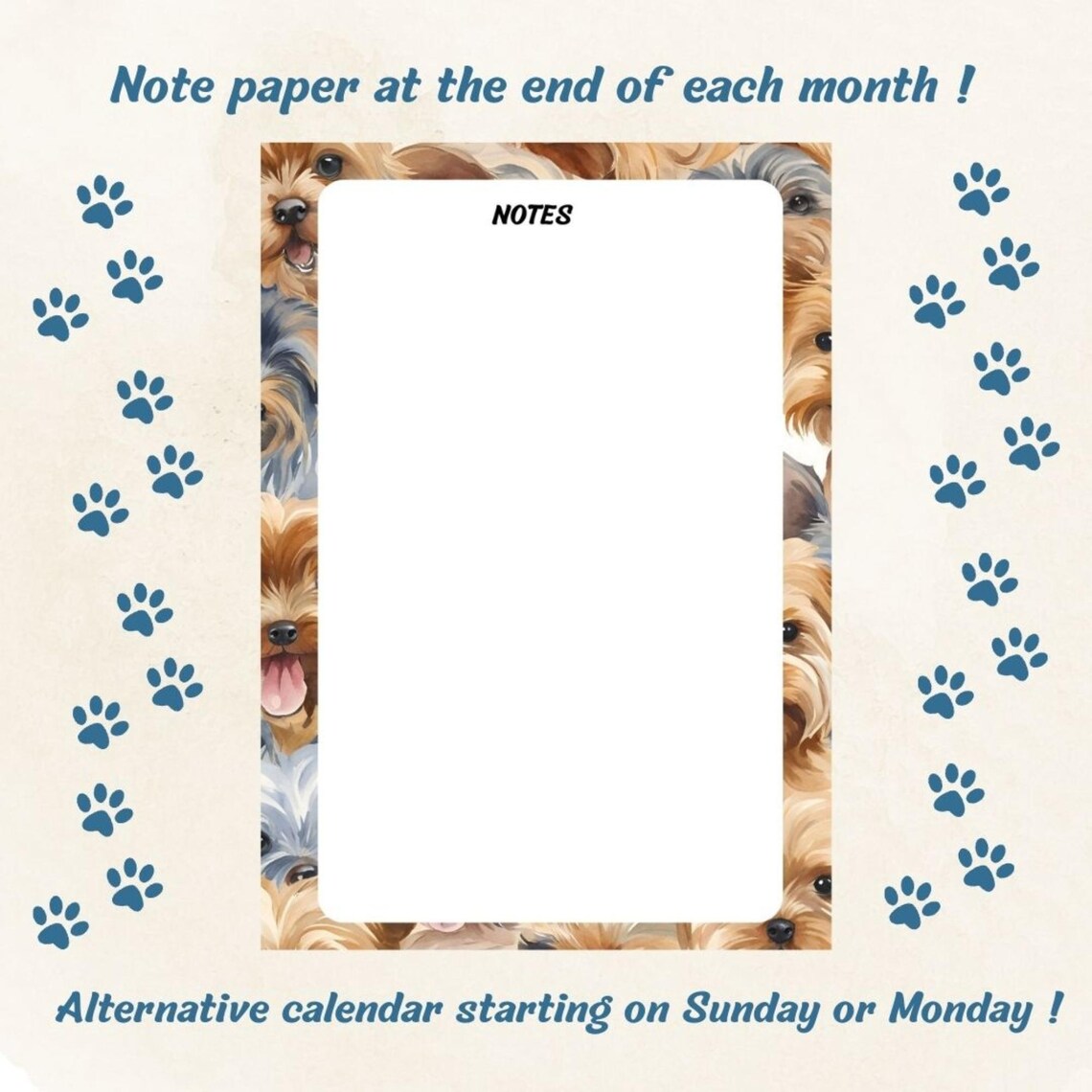 Yorkie Calendar 2025 - Printable 12 Month Cute Yorkshire Terrier Desk ...