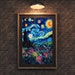 Van Gogh Starry Night Reinterpretation Print: Neon Stars, Whimsical Art ...