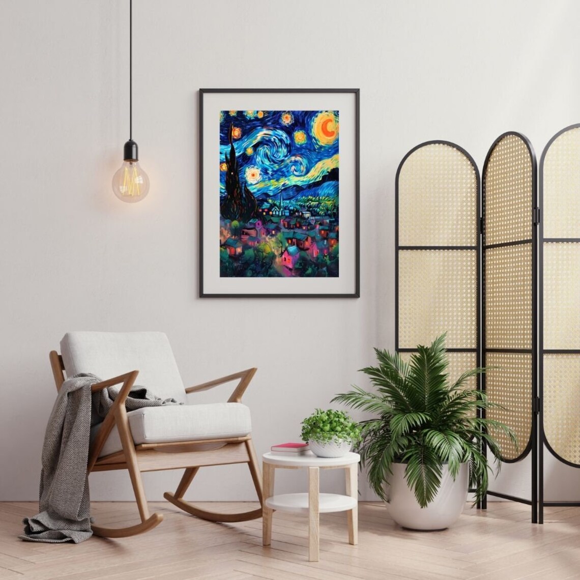 Van Gogh Starry Night Reinterpretation Print: Neon Stars, Whimsical Art ...
