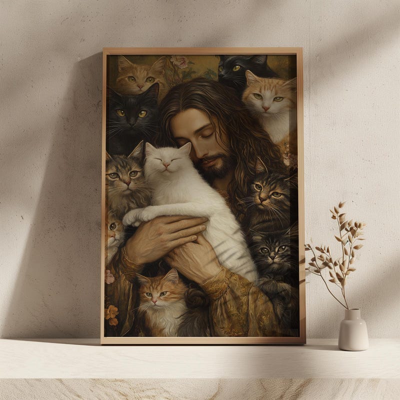 Jesus With Cats - Etsy