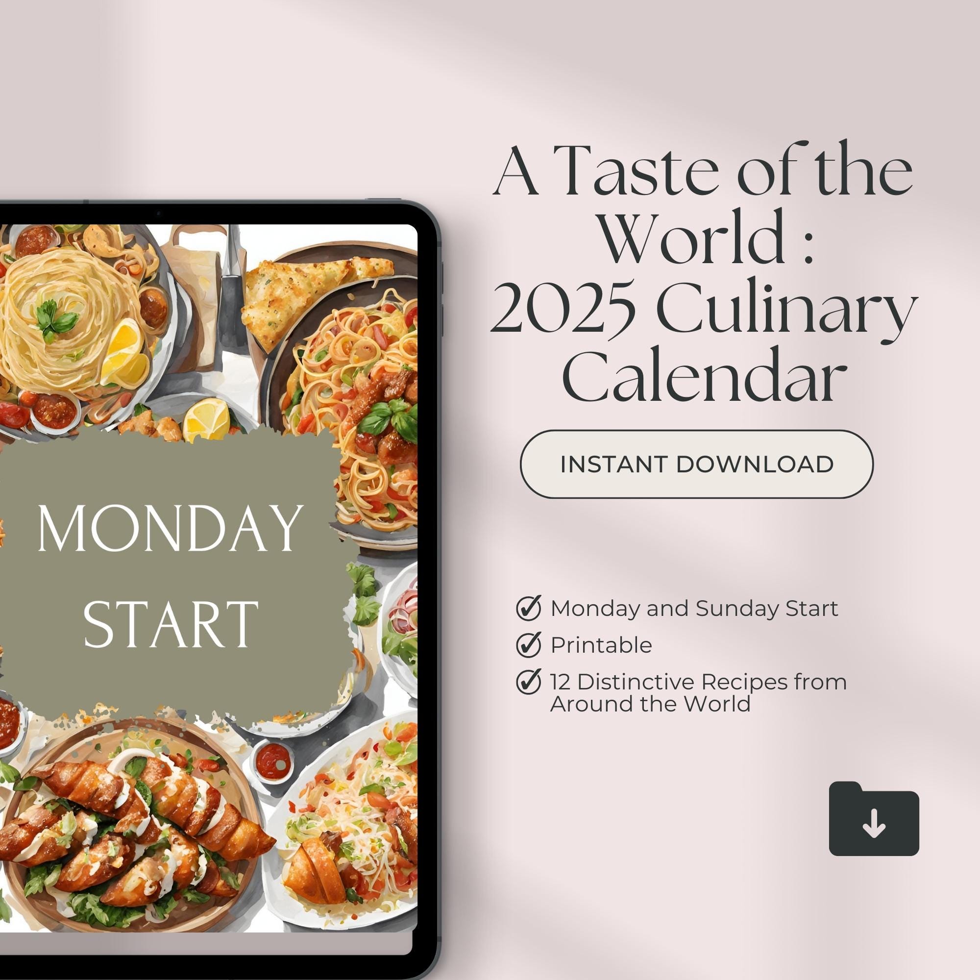 A Taste of the World: 2025 Culinary Calendar | A4 Size | Monday and ...