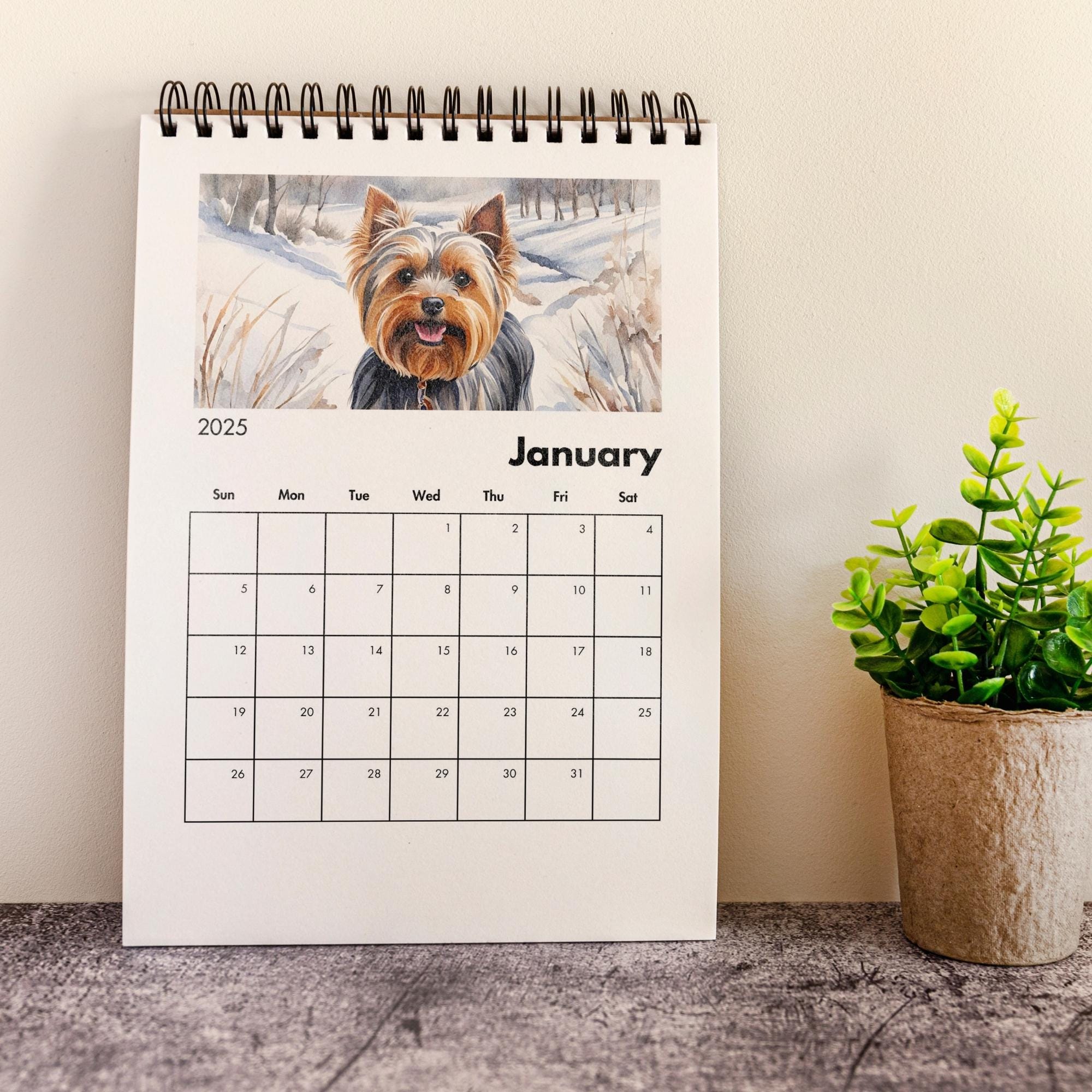 Yorkie Calendar 2025 - Printable 12 Month Cute Yorkshire Terrier Desk ...