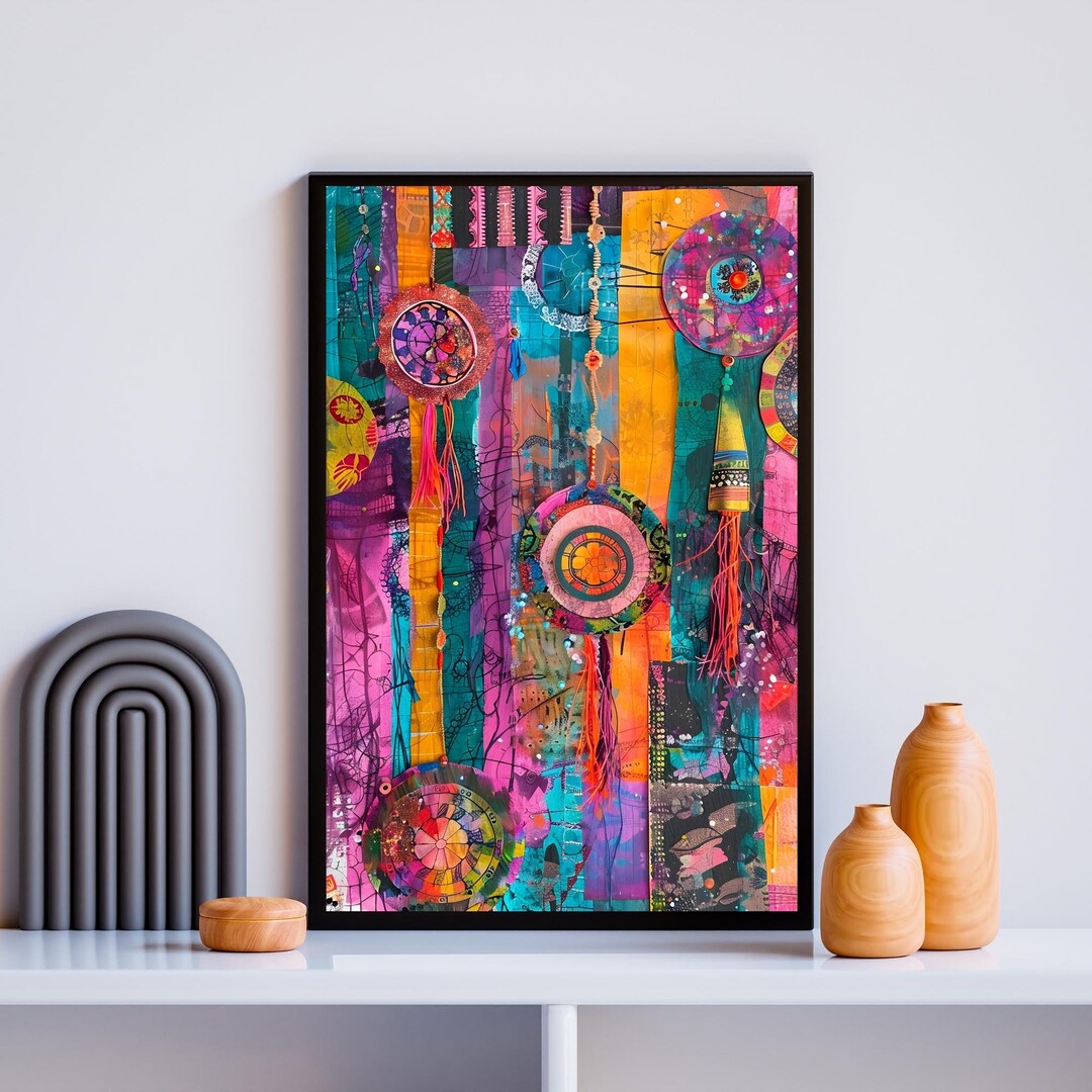 Mixed Media Art | Colorful Cultural Celebration Wall Art | Handmade ...