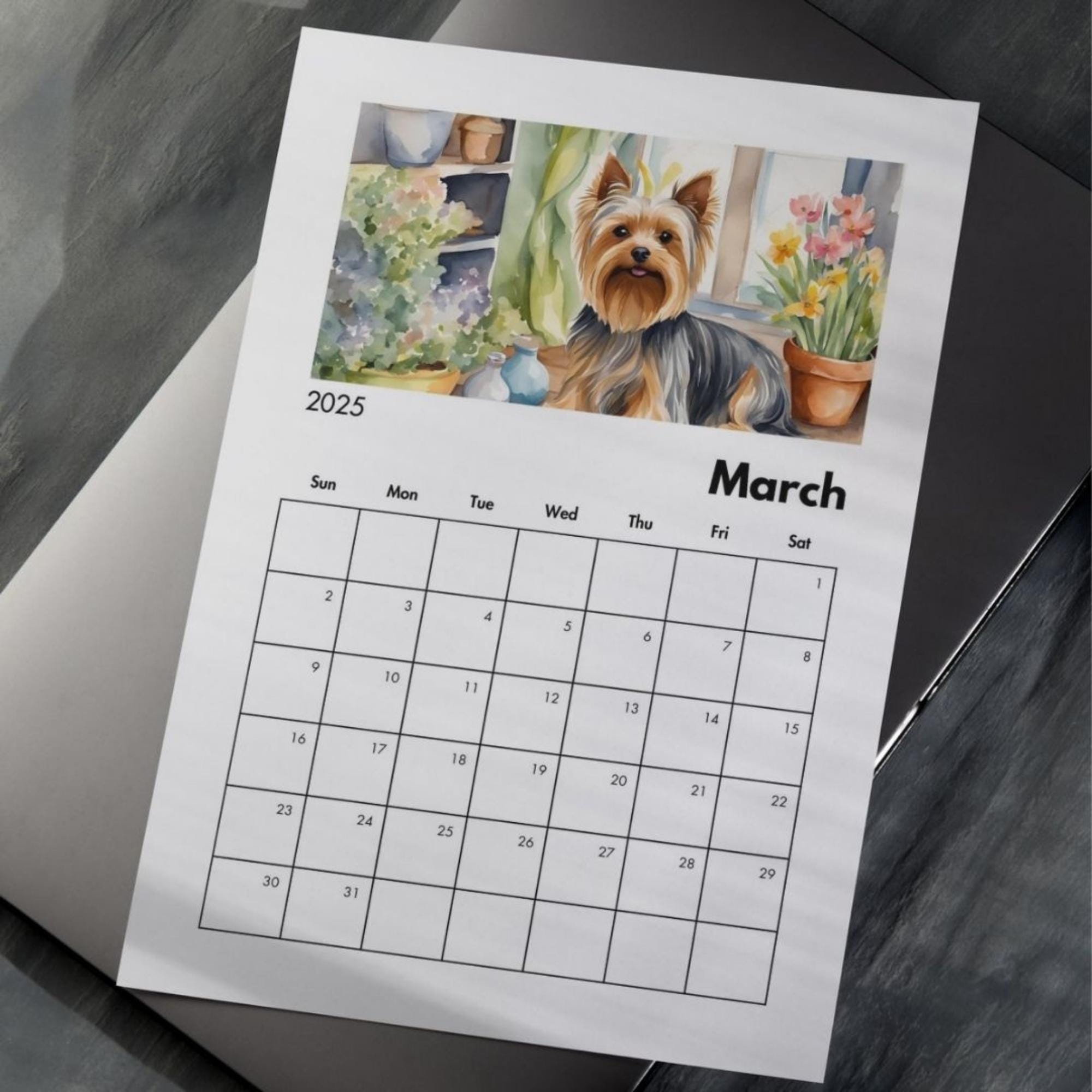 Yorkie Calendar 2025 - Printable 12 Month Cute Yorkshire Terrier Desk ...