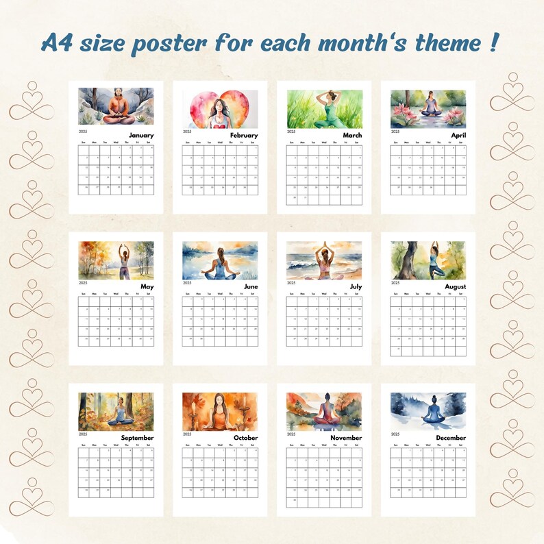 2025 Yoga Calendar and Journal - 80-page Printable Wellness Planner ...