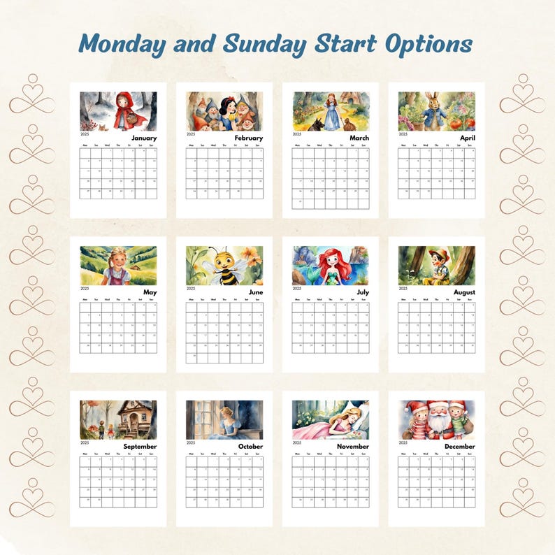 2025 Kids Fairy Tale Calendar: Printable Monthly Art (digital Download ...