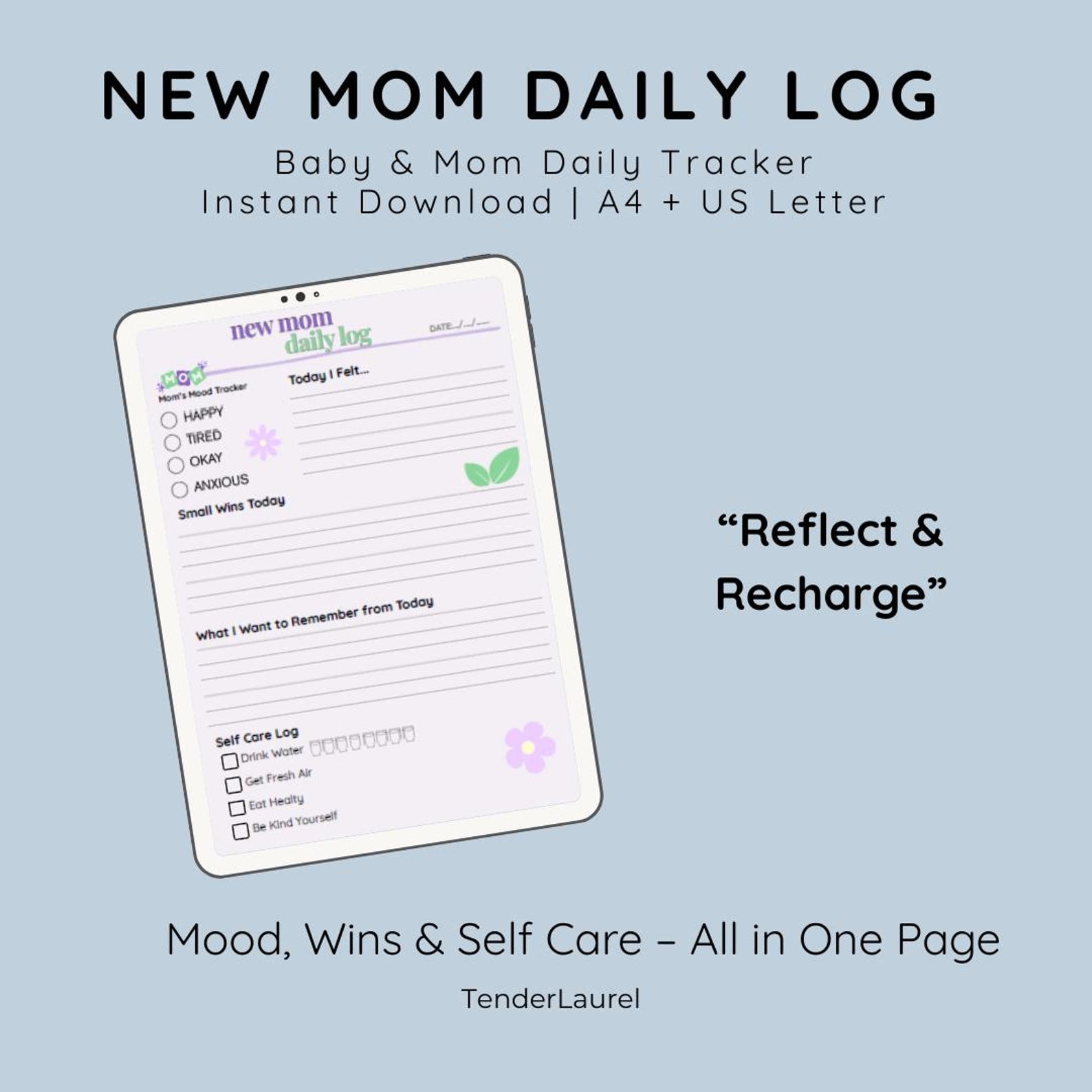 Printable New Mom Daily Log | Baby - Mom Tracker | Postpartum Planner ...