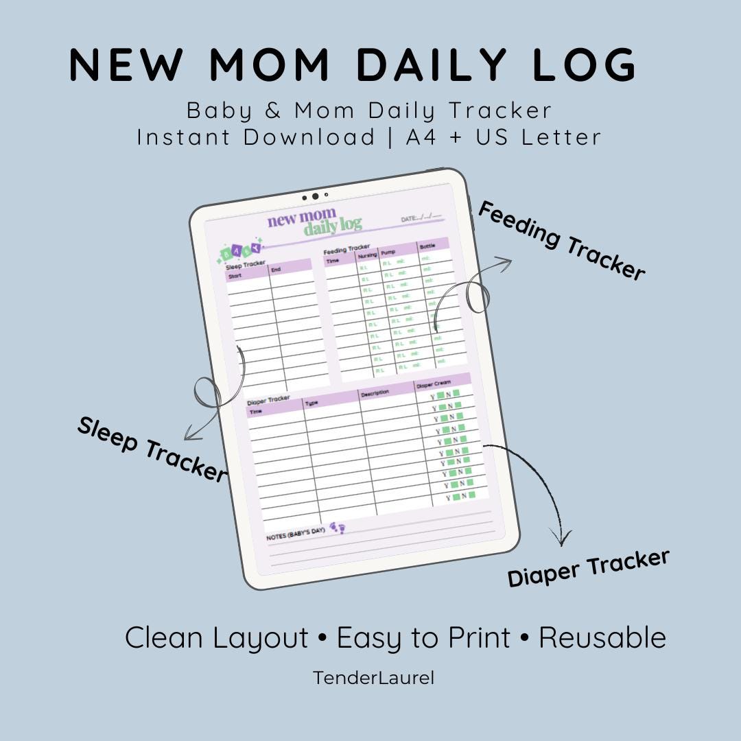 Printable New Mom Daily Log | Baby - Mom Tracker | Postpartum Planner ...