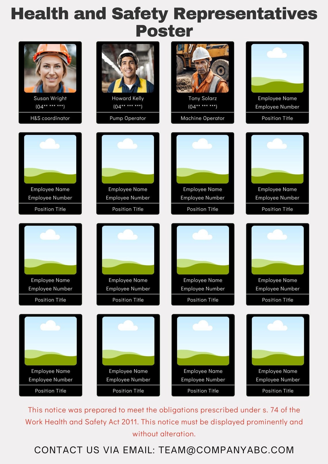 Editable Health and Safety Representatives Poster | Customizable Team ...