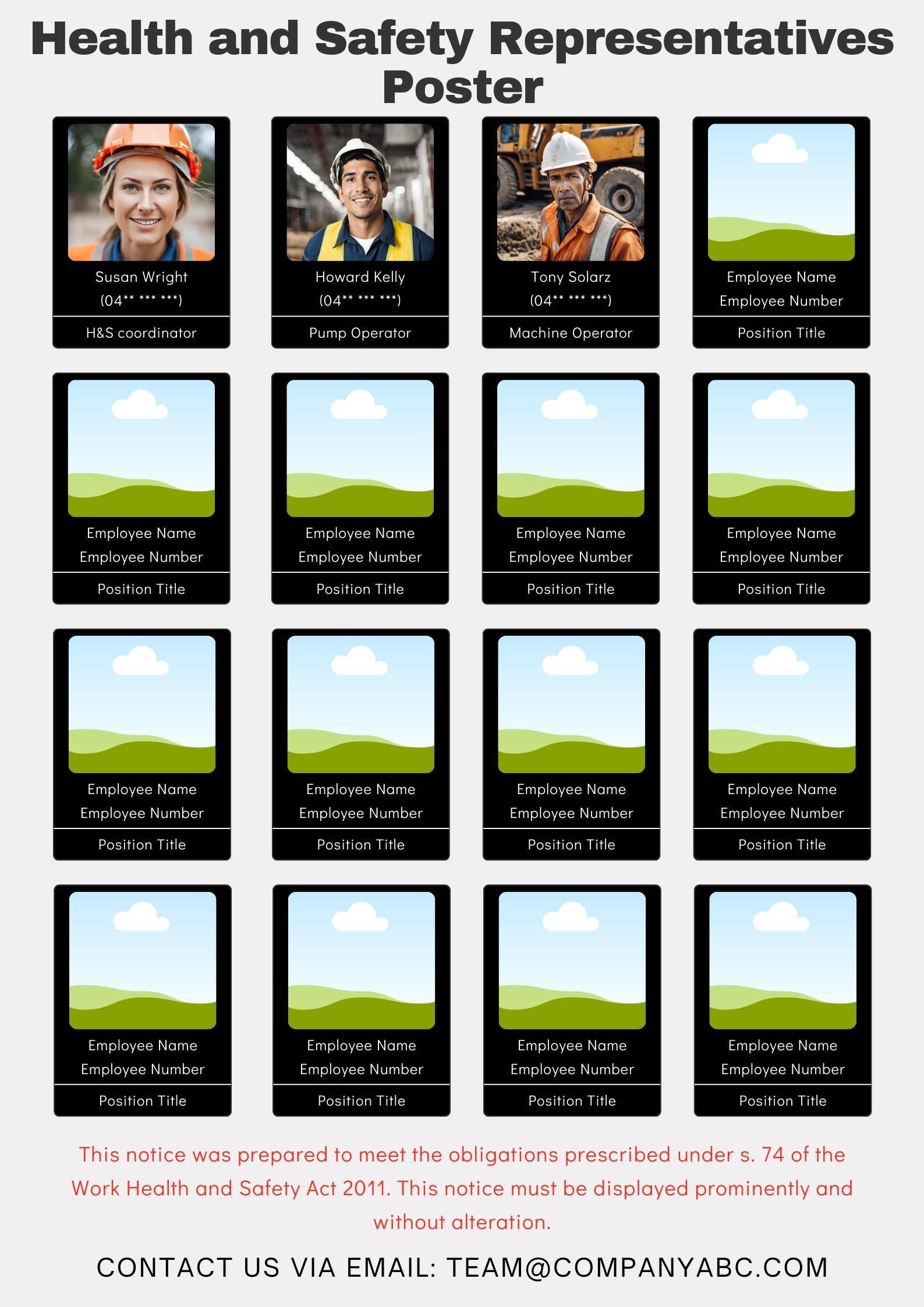 Editable Health and Safety Representatives Poster | Customizable Team ...