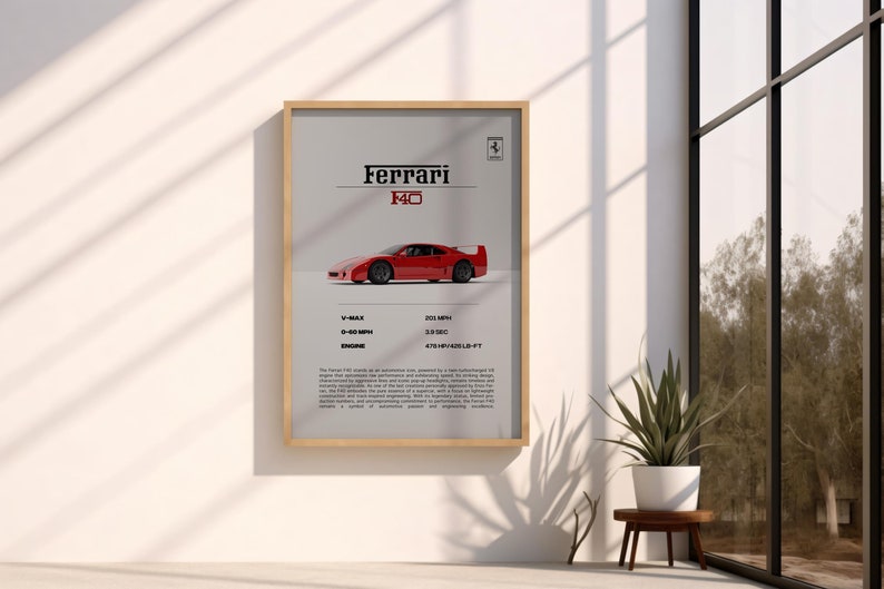Ferrari F40 Simple Poster | Car Poster | Sports Car Art | High Quality ...