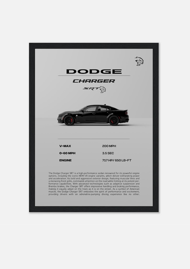 Dodge Charger SRT Simple Poster | Car Poster | Sports Car Art | High ...