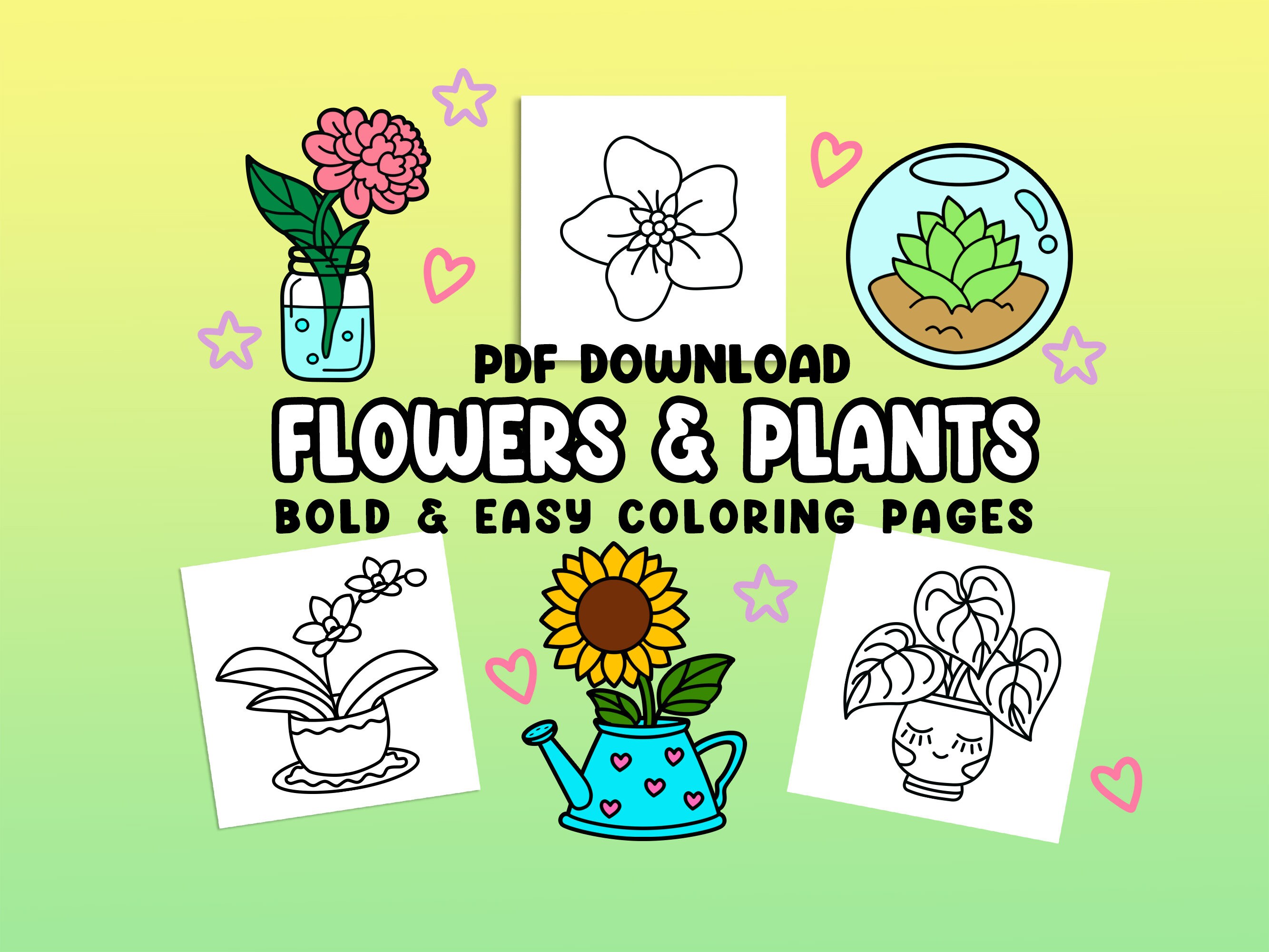 40 Bold and Easy Coloring Pages for Adults and Kids: Flowers & Plants ...