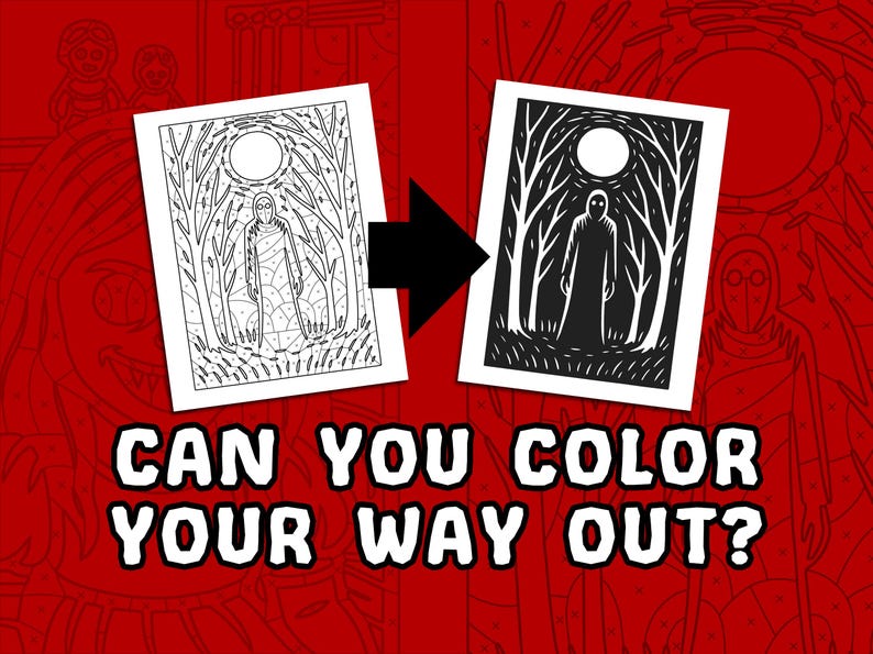 Monochrome Horror Adult Coloring Book Pages With a TWIST! — Digital ...