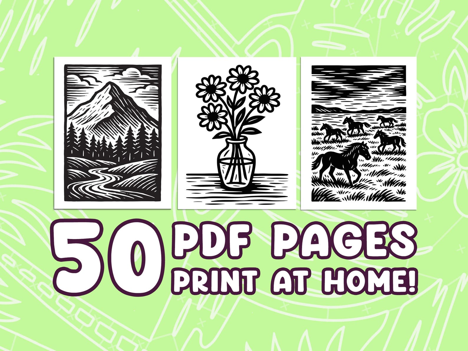 Monochrome Coloring Book Pages—digital Download—50 Cozy Illustration ...