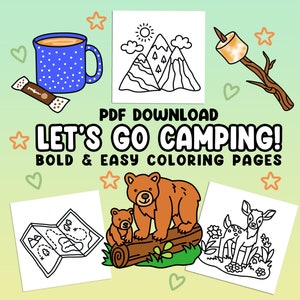 30 Bold and Easy Coloring Pages for Adults and Kids: Let's Go Camping ...
