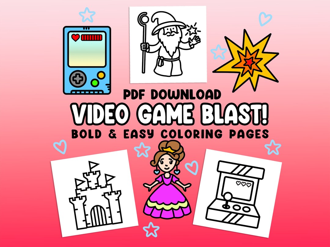 30 Bold and Easy Coloring Pages for Adults and Kids: Video Game Blast ...