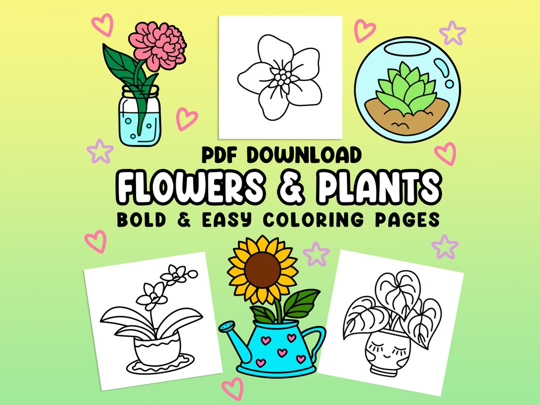 40 Bold and Easy Coloring Pages for Adults and Kids: Flowers & Plants ...