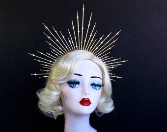 5 Gold Halo Headpiece With Crystals and Beads | Etsy