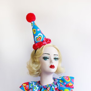 Blue and Pink Clown Hat with Hearts Cirque Costume Birthday | Etsy