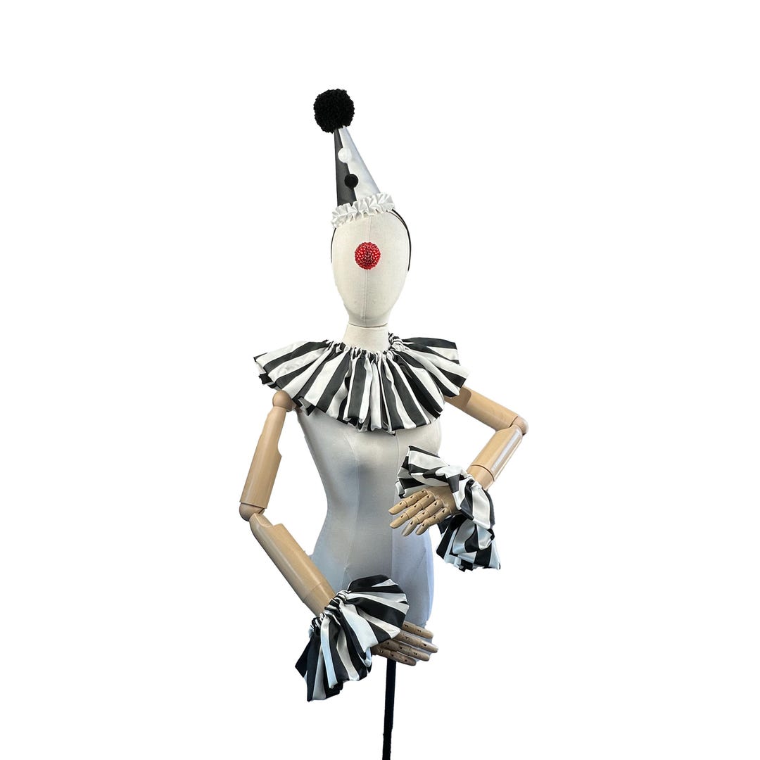 Black and White Clown Hat, Collar and Cuffs Set, Circus Costume, Scary ...