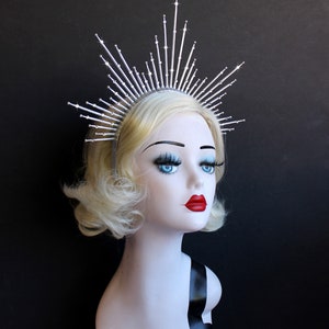 5" Silver Halo Headpiece With Beaded Tips, Theatrical Costuming, Virgin ...