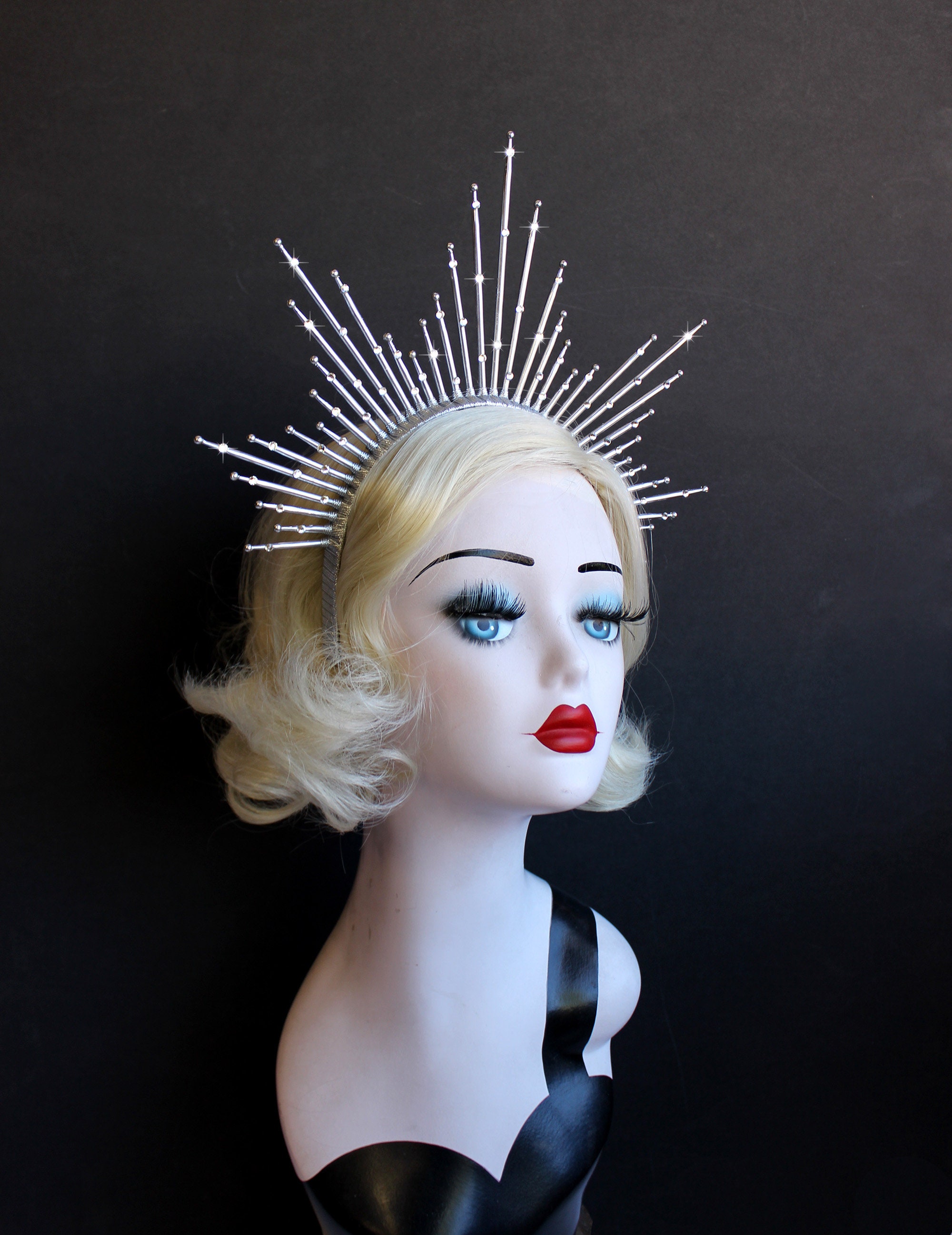 5" Silver Halo Headpiece With Beaded Tips, Theatrical Costuming, Virgin ...