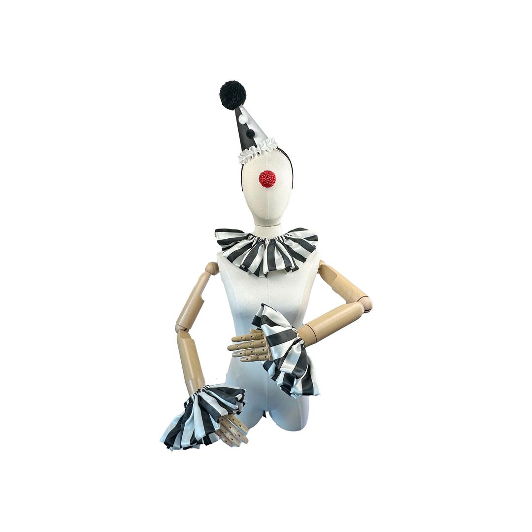 Clown Costume With Hat, Collar and Cuffs Set, Circus Costume, Black and ...