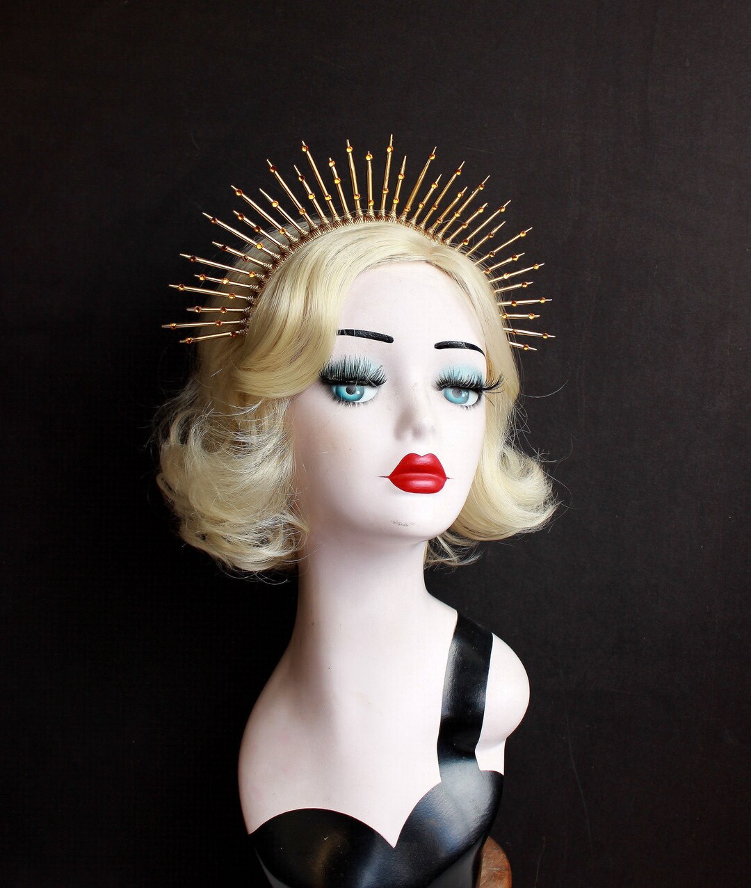 2" Gold Halo Crown Headpiece With Topaz Gold Crystals, High Quality ...