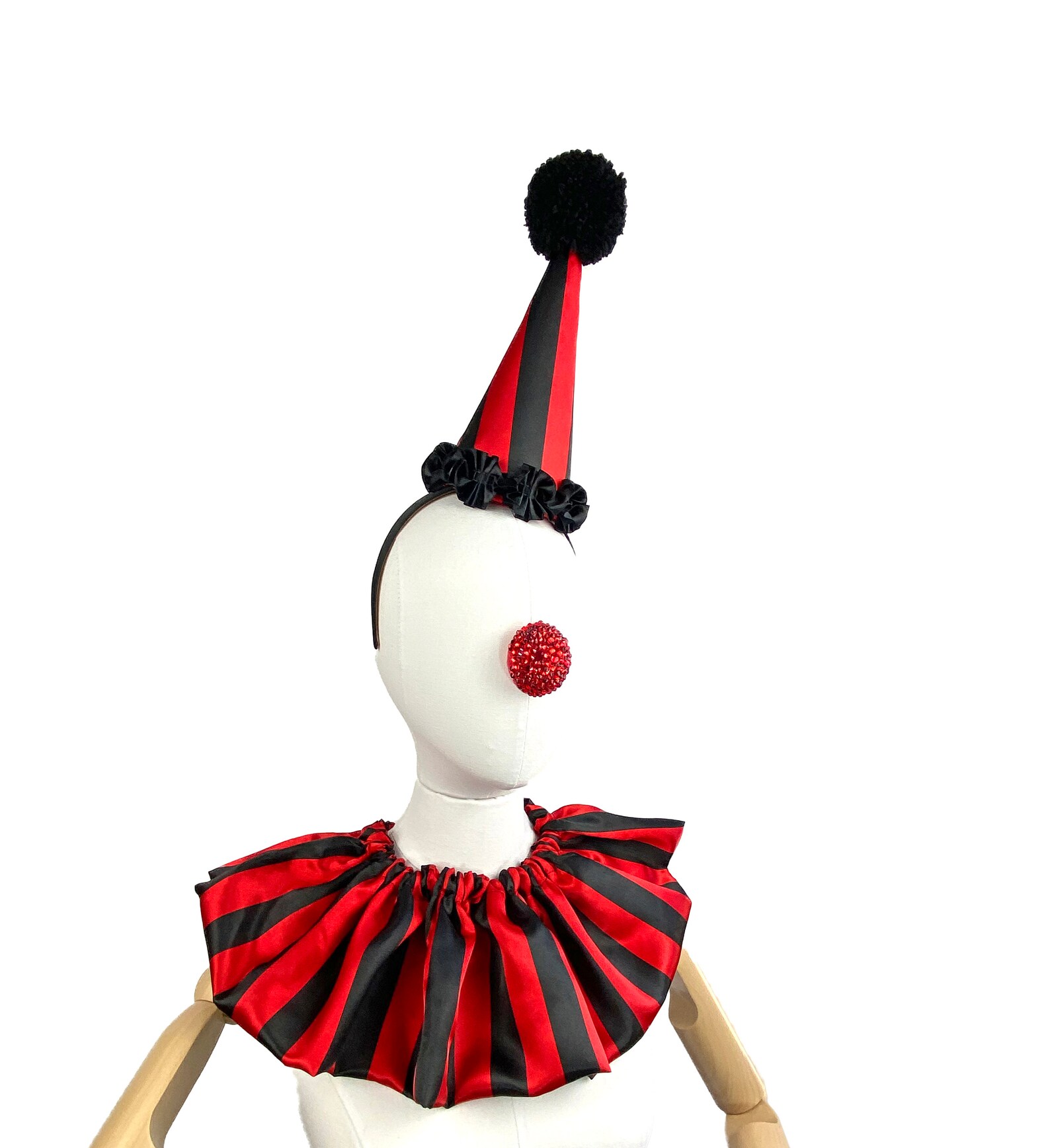 Red and Black Stripe Clown Outfit Hat Collar and Cuffs - Etsy