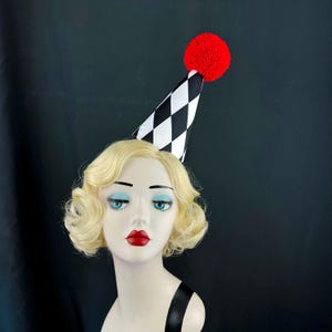 Mini Clown Hat, Black, White, Red, Diamond Pattern, Circus, Halloween ...