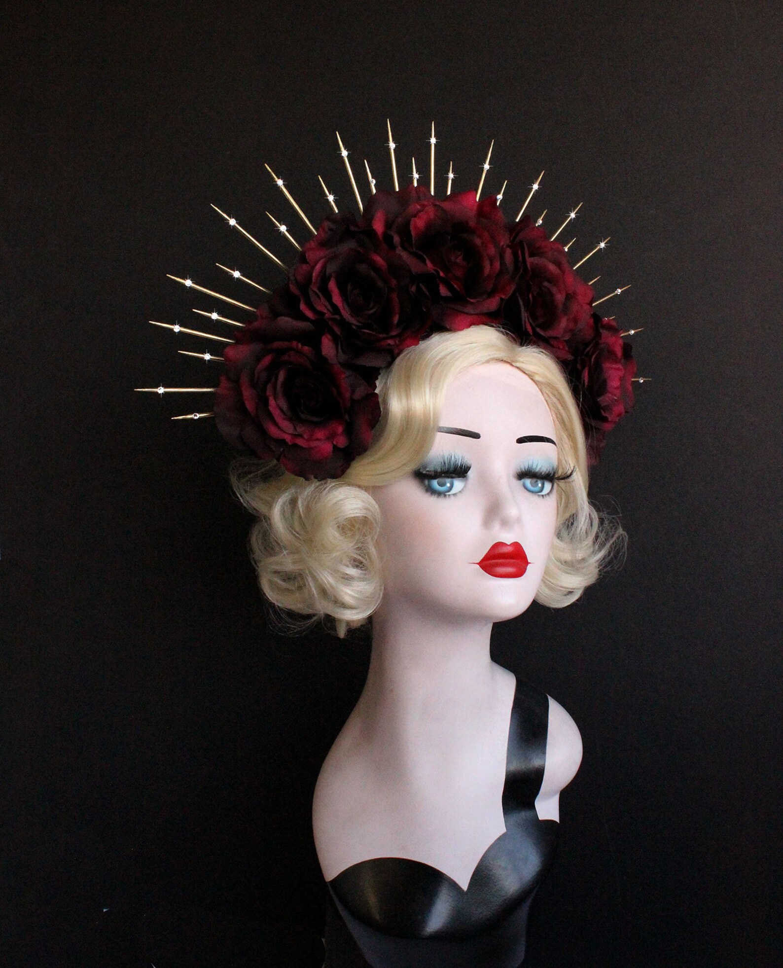 Burgundy Red Rose Flower Crown With Crystals 5 Inch | Etsy