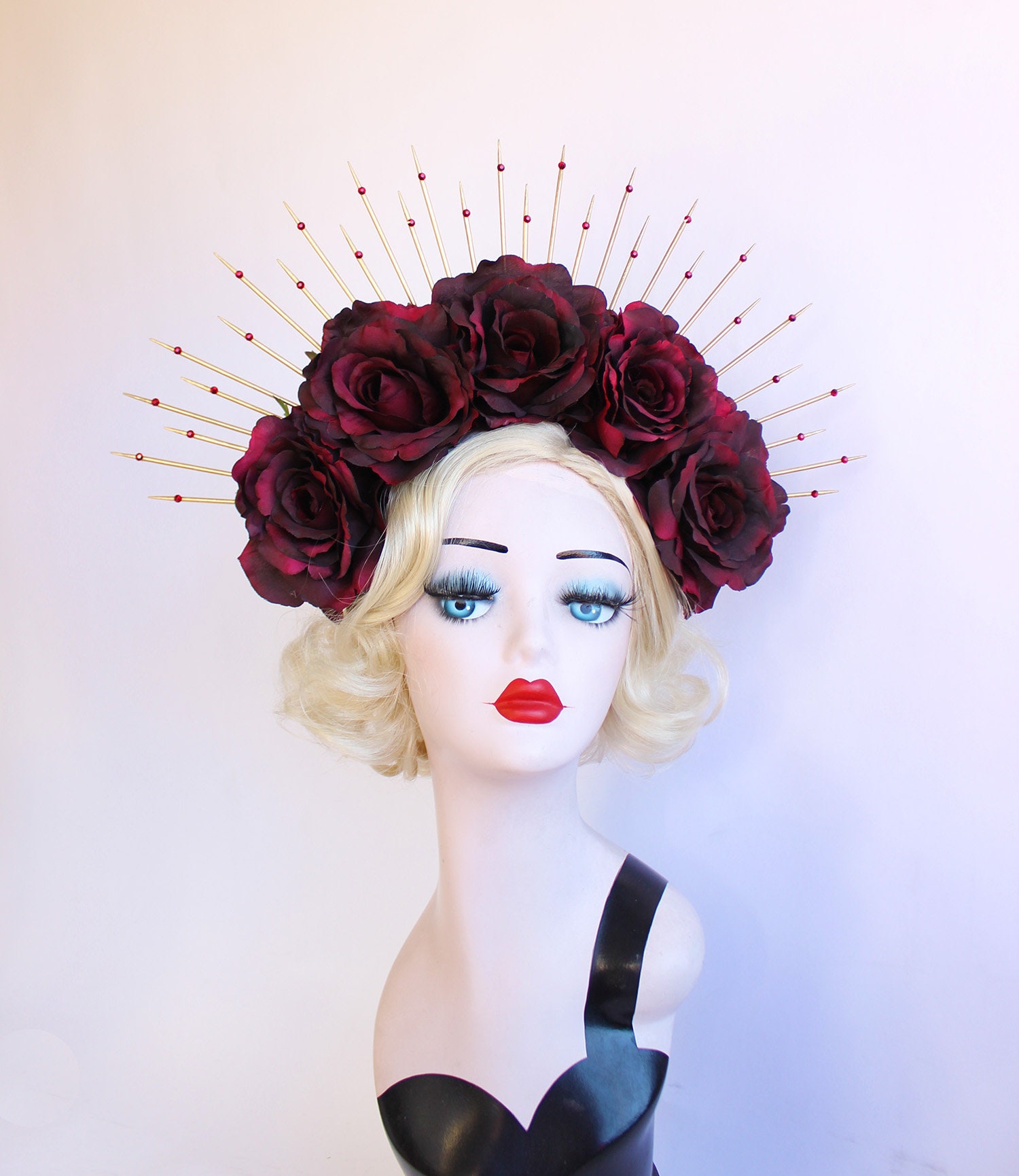 6 Burgundy Red Rose Flower Crown With Crystals Gold | Etsy