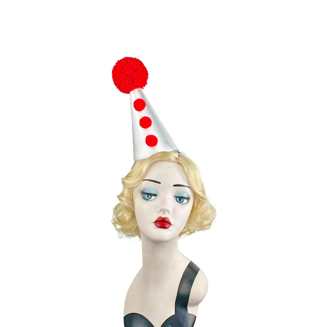 Red and White Satin Perriot Clown Hat, Cirque, Birthday Party Hat, Kids ...
