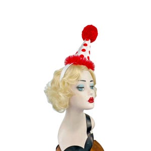 Red and White Mini Clown Hat With Tulle Trim, Classic Circus, Halloween ...