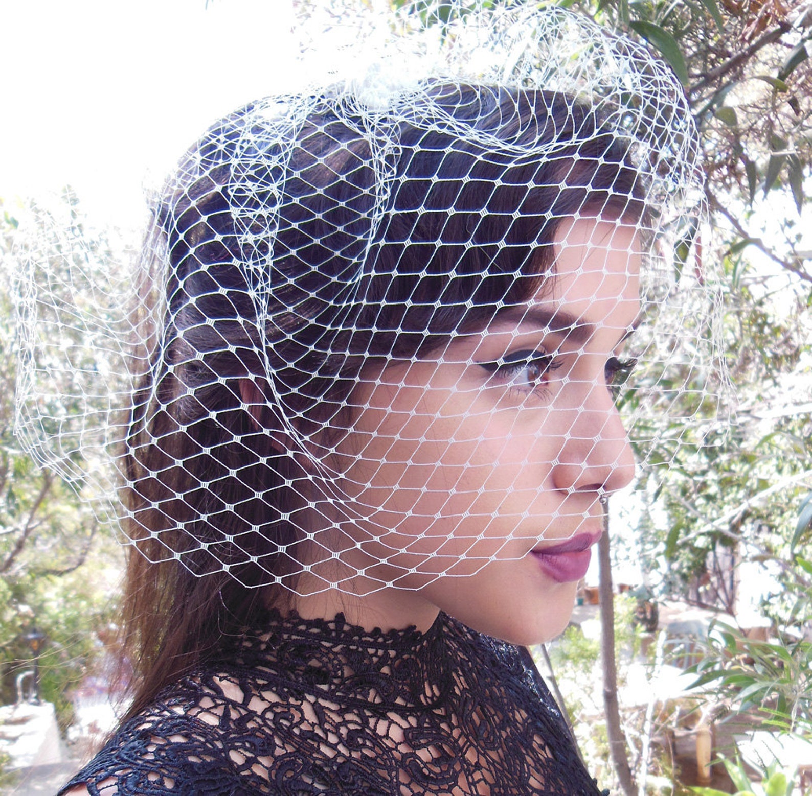Ivory White Birdcage Wedding Veil - Half Veil - Clip in - Comb - High ...