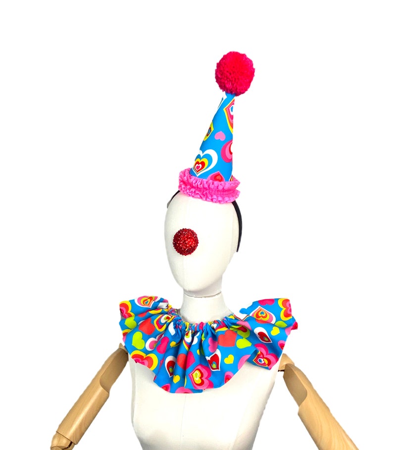 Blue and Pink Clown Hat With Hearts, Cirque Costume, Birthday Party Hat ...