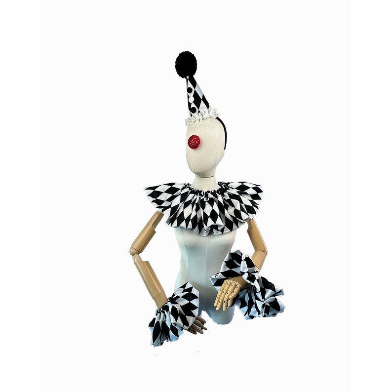 White With Black Diamond Satin Clown Costume Set, Halloween Costume ...