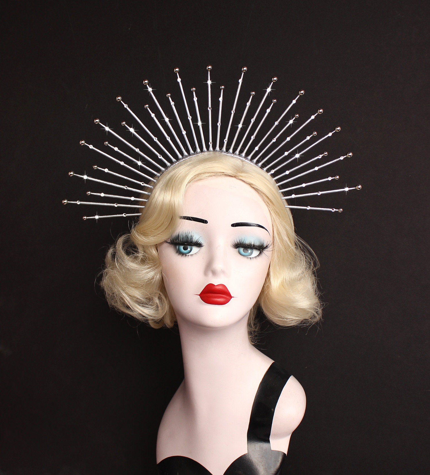 4 Silver Beaded Tip Halo Headpiece Spike Tiara Bridal | Etsy