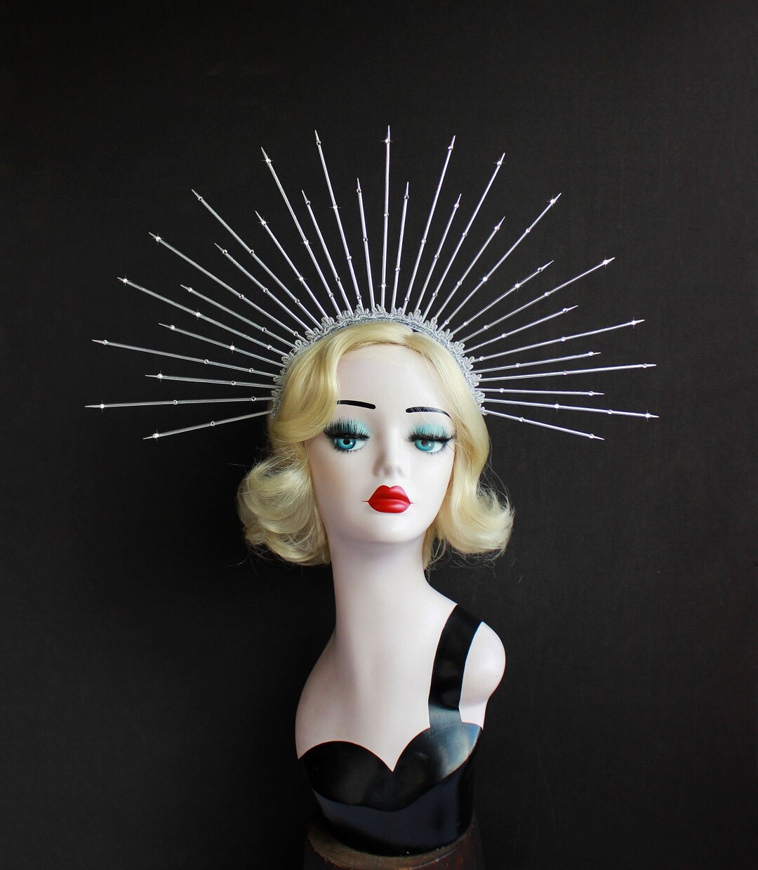 Silver Spike Halo Crown: Crystal Bridal Headpiece, Virgin Mary, Saint ...