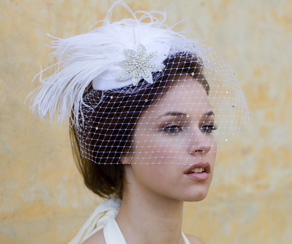 Wedding Veil Birdcage Veil Bridal Hat Feather Fascinator | Etsy