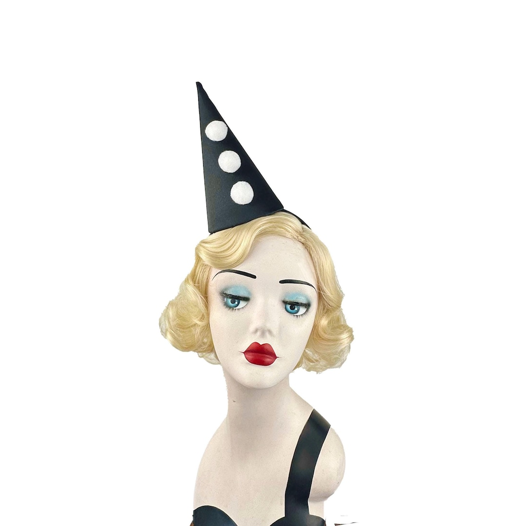 Mini Black Clown Hat With Pom Poms, Halloween Costume, Circus Headpiece ...