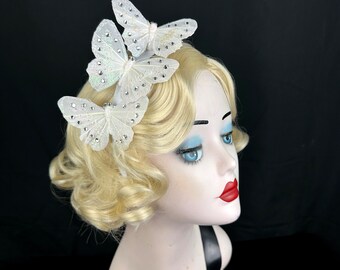 Black and White Headband With White Flowers and Black Butterflies, Sale ...
