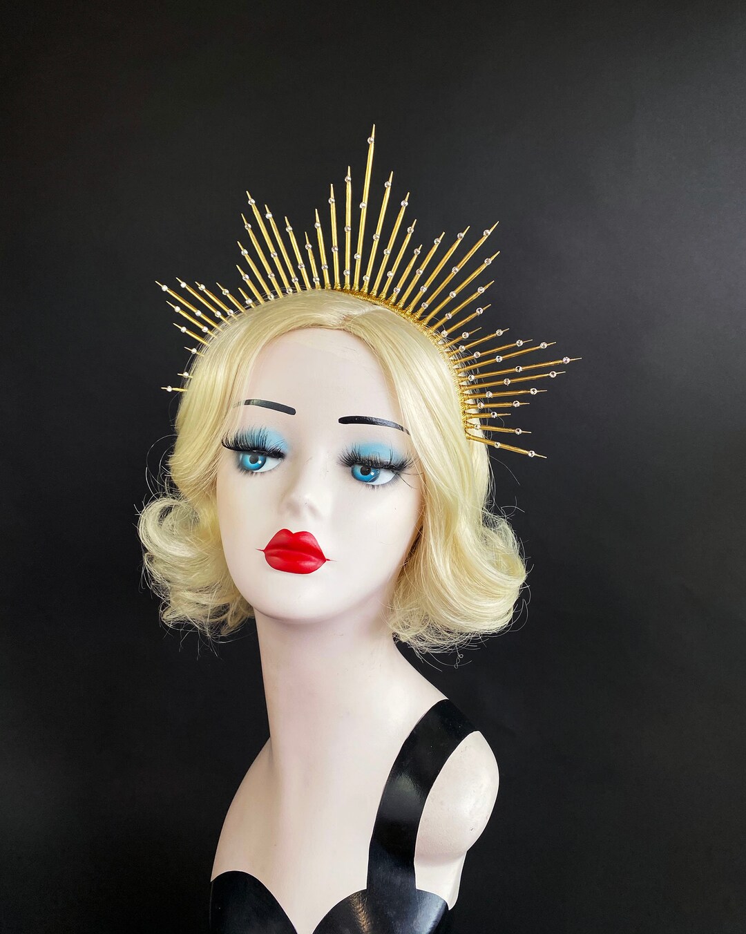 4" Gold Halo Headpiece With Crystals, Theatrical Costuming, Virgin Mary ...