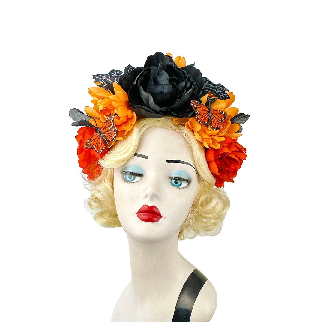 Monarch Butterfly Headband, Floral Crown for Dias De Los Muertos, Day ...