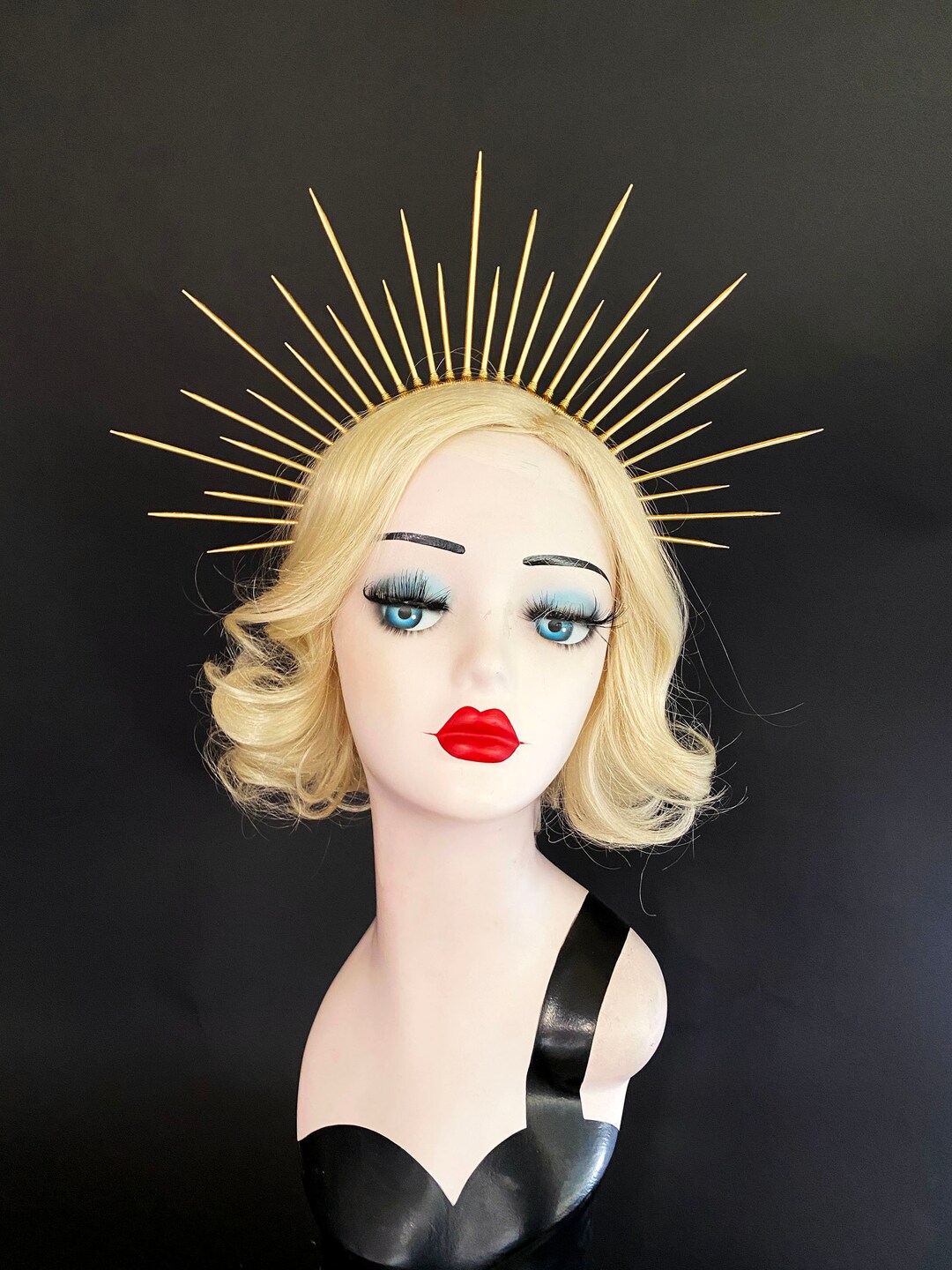 4" Gold Halo Crown, Gold Spike Crown, Bridal Crown, Crown Headband ...